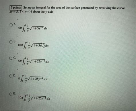 solved 5 points set up an integral for the area of the