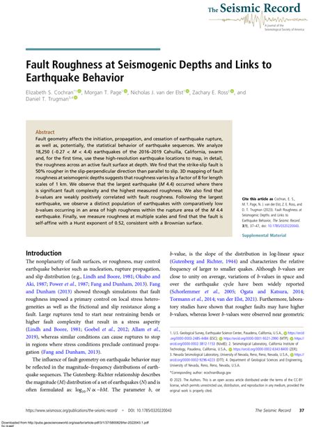 Pdf Fault Roughness At Seismogenic Depths And Links To Earthquake Behavior