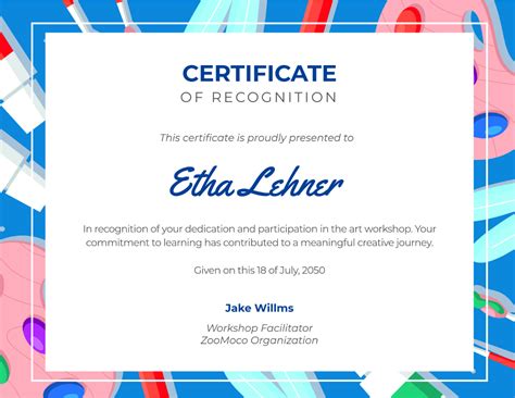 Free Digital Art Certificate Template To Edit Online