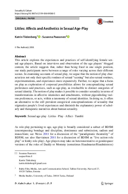 Pdf Littles Affects And Aesthetics In Sexual Age Play
