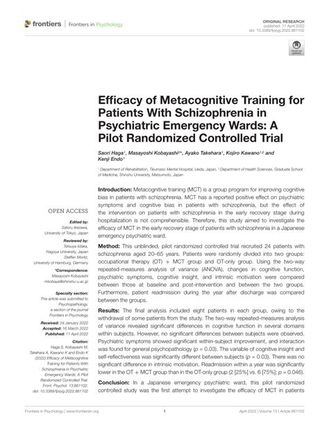 Pdf Efficacy Of Metacognitive Training For Patients With
