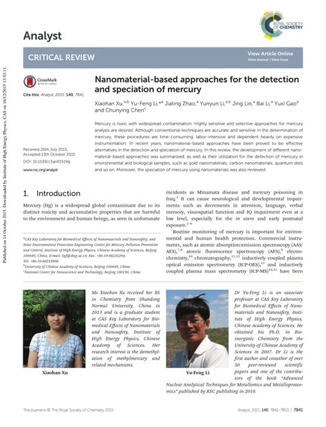 Pdf Nanomaterial Based Approaches For The Detection And Speciation Of Mercury