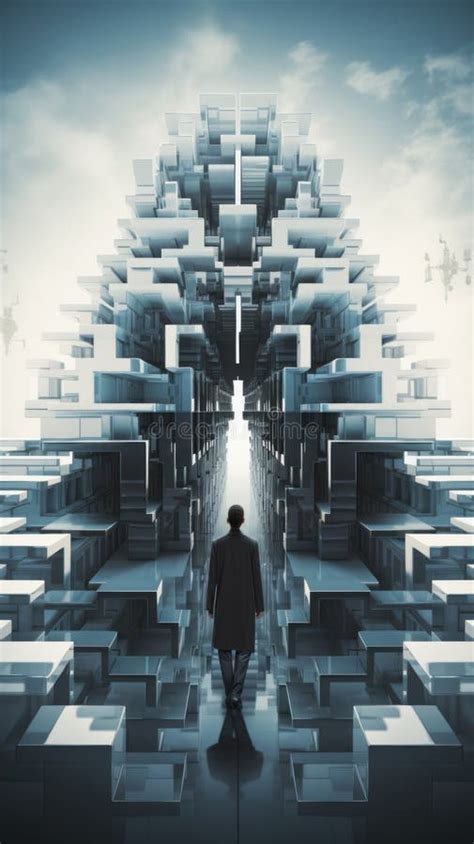 A Man In A Suit Is Walking Through A Maze Generative Ai Image Stock