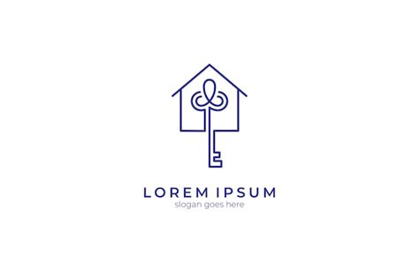 라인 아트 디자인 스타일의 홈 및 키 로고 프리미엄 벡터