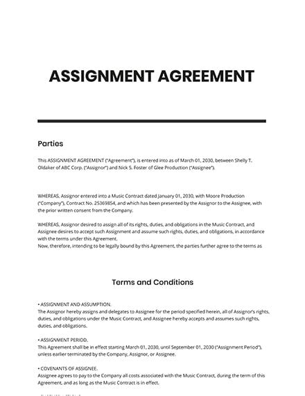 Credit Assignment Agreement Template Parahyena