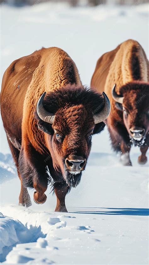 Premium Photo Bison Migrating In The Snow In Winter