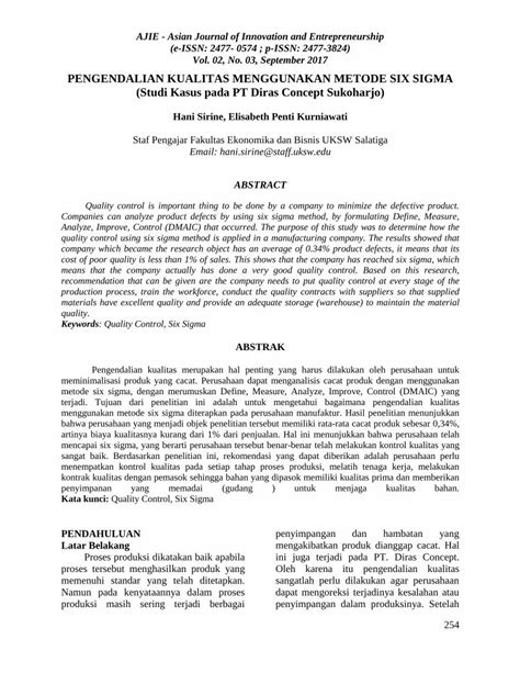 Pdf Pengendalian Kualitas Menggunakan Metode Six Sigma Dokumentips