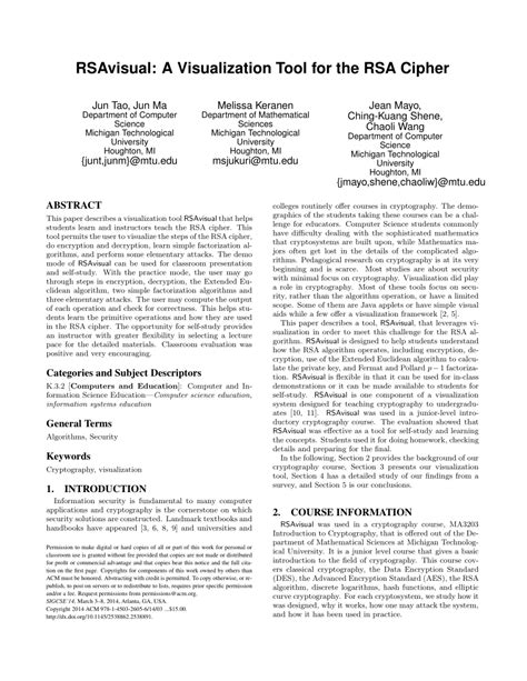 Pdf Rsavisual A Visualization Tool For The Rsa Cipher