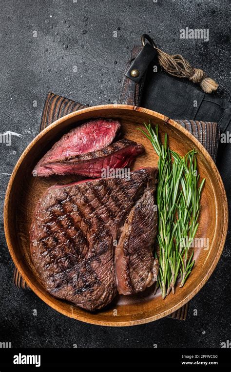 Bbq Grilled Medium Rare Top Sirloin Beef Steak Rump Steak In A Wooden