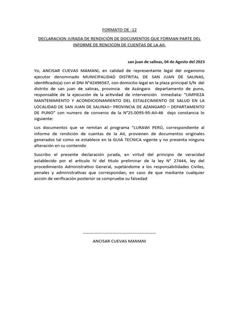 Lurawi Peru Declaracion Jurada Pdf