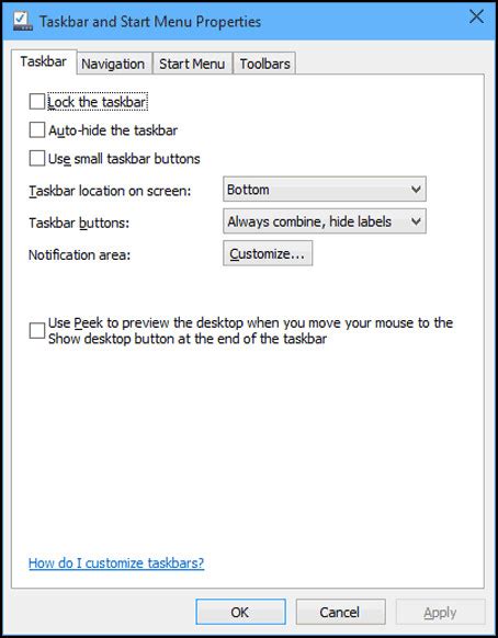 Open Taskbar And Start Menu Properties In Windows 10 2024