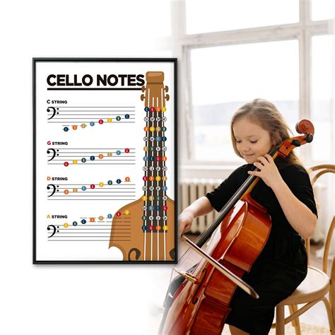 Cello Notes Music Theory Printable Poster Learn Cello Notes Cello
