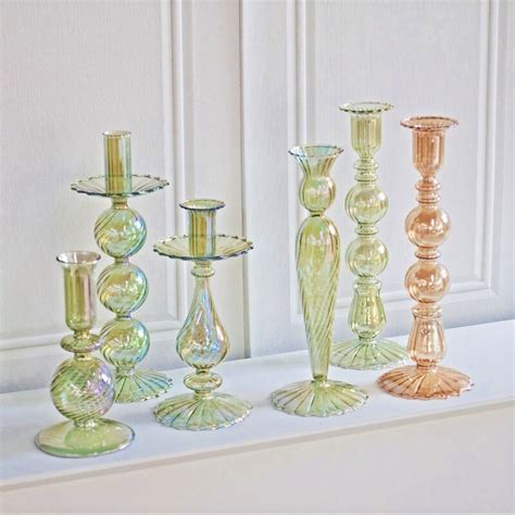 Ribbed Glass Candle Holders Green Feblilac® Mat