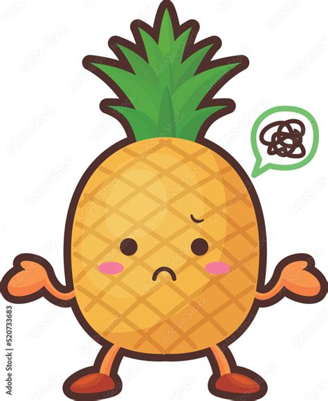 不機嫌な顔をしたかわいいパイナップルのキャラクターのイラスト Stock ベクター Adobe Stock