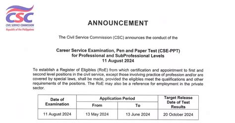 August 11 2024 Civil Service Exam Application Details
