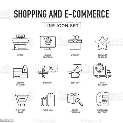 쇼핑 및 E상거래 라인 아이콘을 설정 아이콘에 대한 스톡 벡터 아트 및 기타 이미지 아이콘 가격 시장 소매점 Istock