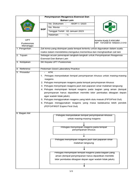 Sop Penyimpanan Reagensia Esensial Dan Pdf