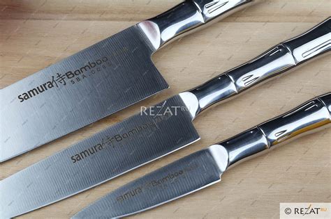 Набор из 3-х кухонных ножей Samura Bamboo на магнитной подставке из ...