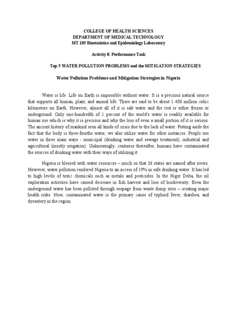 Activity No8 Top 5 Water Pollution Problems And The Mitigation