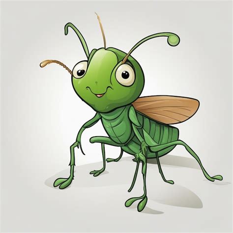 Praying Mantis Grasshopper Cartoon On White Background Premium Ai