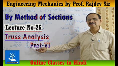 Truss Analysis Part Vi हिन्दी में Part Vi By Method Of Sections Youtube