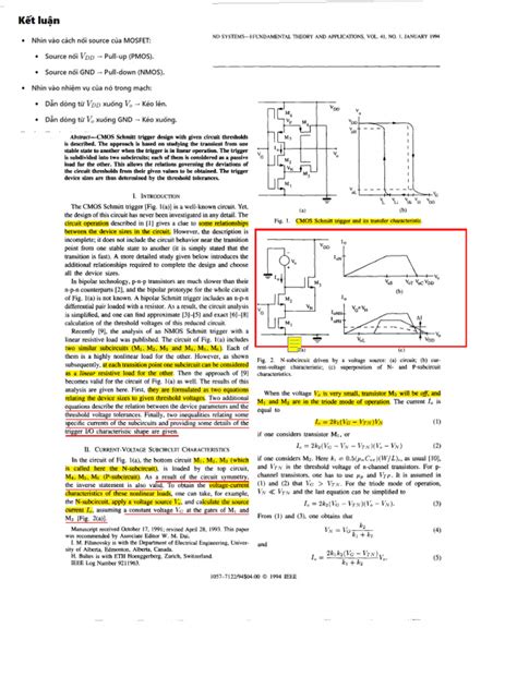 Cmos Schmitt Trigger Design Filanovsky1994 Pdf Operational Amplifier Electrical Network