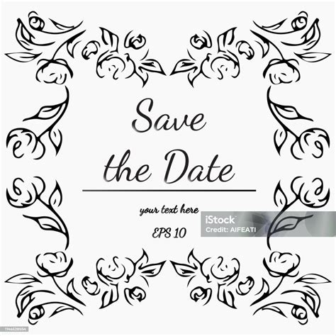 회색 배경에 꽃의 화 환 초대장 인사말 카드 포스터 블로그에 대 한 꽃 프레임 디자인 요소입니다 손으로 그린 벡터 일러스트입니다 날짜를 저장 합니다 그리기에 대한 스톡 벡터