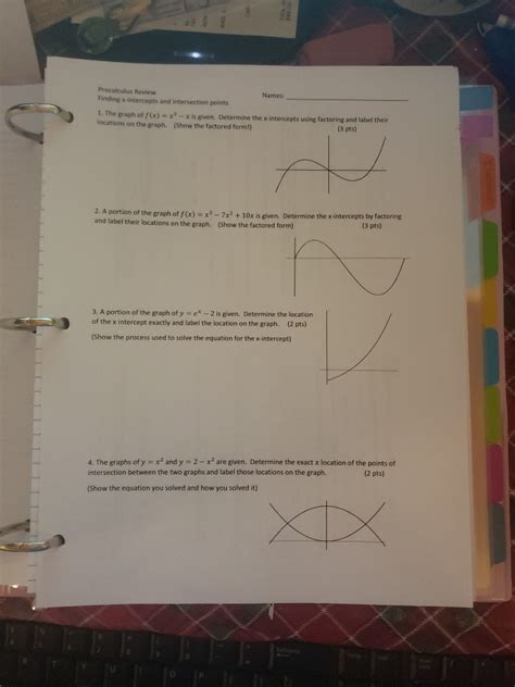 Solved Precalculus Review Names Finding X Intercepts And Chegg