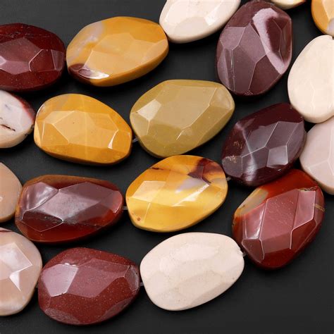 Faceted Natural Australian Mookaite Rectangle Cushion Beads Sunset Col