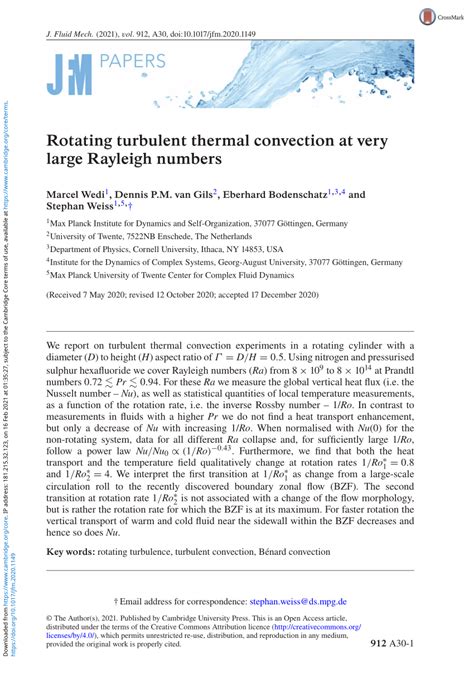 Pdf Rotating Turbulent Thermal Convection At Very Large Rayleigh Numbers