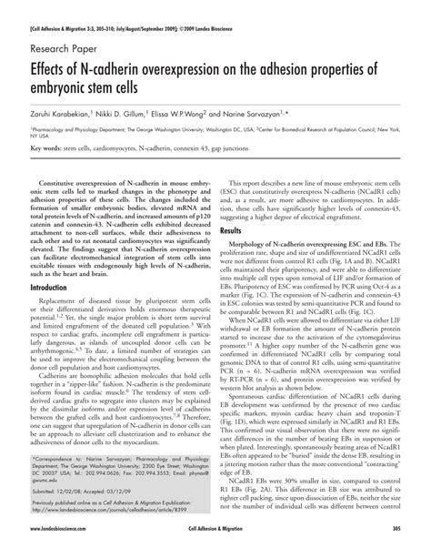 Pdf Effects Of N Cadherin Overexpression On The Adhesion Properties
