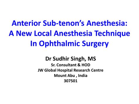 Pdf Anterior Sub Tenons Anesthesia A New Local Anesthesia Technique