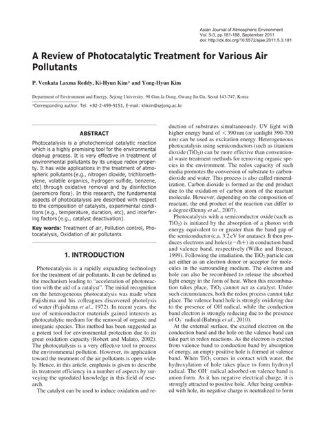Pdf A Review Of Photocatalytic Treatment For Various Air Pollutants
