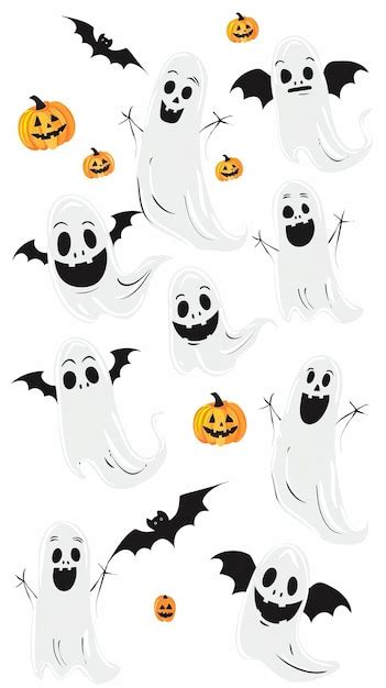 Free Vector Illustration Of Halloween Set Of Cute Funny Ghosts
