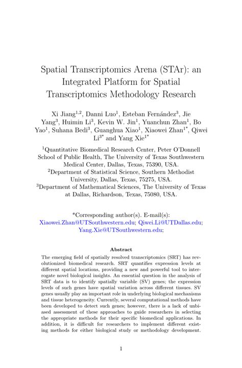 Pdf Spatial Transcriptomics Arena Star An Integrated Platform For