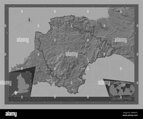 Devon Administrative County Of England Great Britain Bilevel Elevation Map With Lakes And