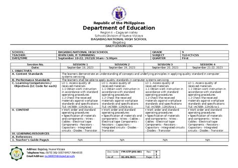 Ict Css Dll Q1 Wk4 Dll Doc Code Fm Stp Jhs 001 Rev 0 1 As Of 01
