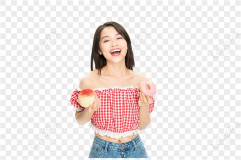아름 다운 여자 먹는 도넛 Png 일러스트 무료 다운로드 Lovepik