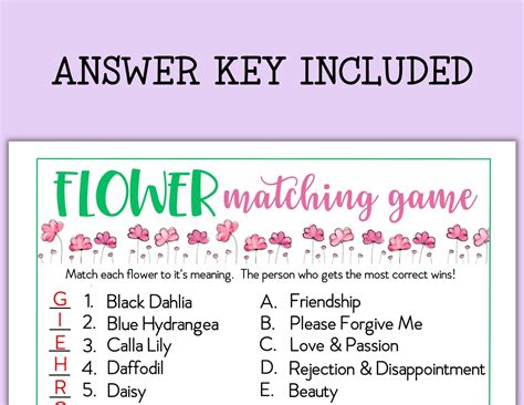 Flower Matching Game Printable Springtime Game Spring Trivia Game Spring Game For Adults