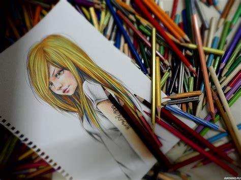 Рисунок цветными карандашами девушки со светлыми волосами — Фото на аву