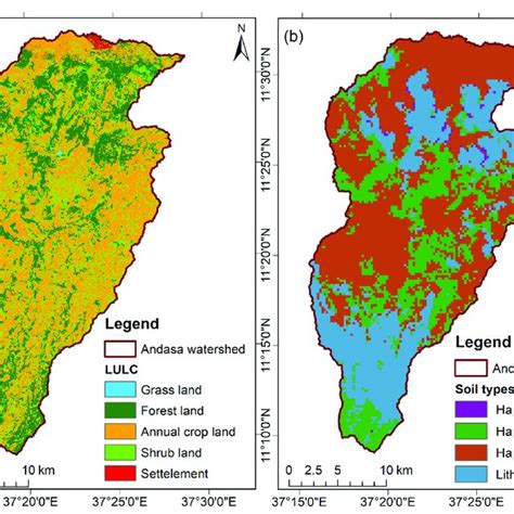 Maps Of A Land Useland Cover And B Soil Types Of Andasa Watersheds