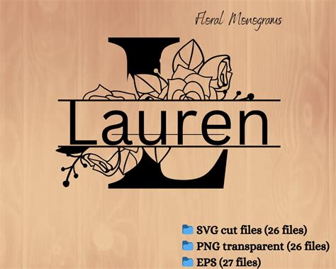 Floral Split Monogram Svg  Png Dxf Flower Monogram Etsy