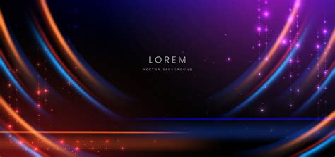 추상적인 네온 불빛은 진한 파란색 배경에 주황색과 파란색으로 구부러져 있다 광고 포스터 템플릿 비즈니스 프레젠테이션에 사용할 수 있습니다 3차원 형태에 대한 스톡 벡터 아트