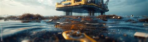 Environmental Devastation Offshore Oil Platform In Polluted Waters