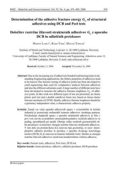 Determination Of The Adhesive Fracture Energy G Of Structural Rmz
