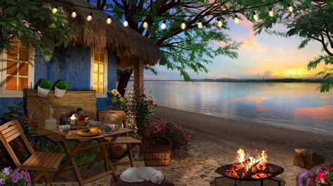 Cozy Summer Ambience Lake Ambience And Relaxing Campfire Sounds Youtube