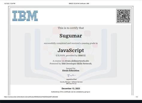 Earned Ibm Javascript Certificate Sugumar M Posted On The Topic