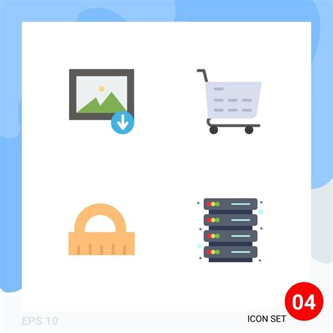 Group Of 4 Modern Flat Icons Set For Download Hosting Ecommerce Architecture Server Editable