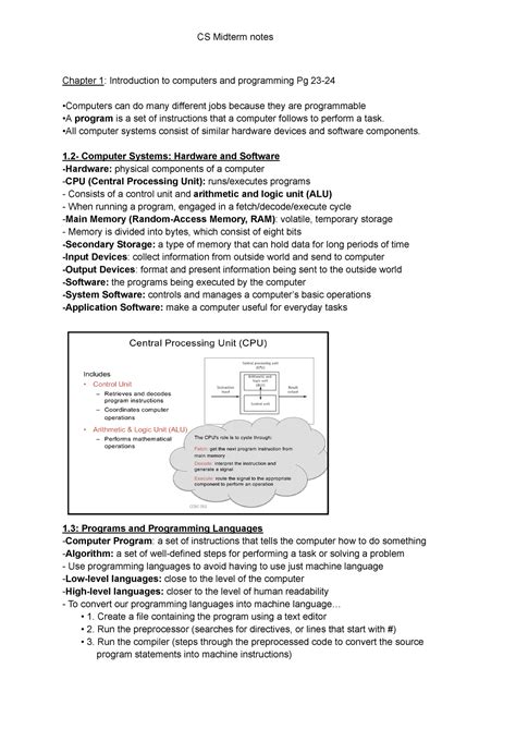 Cs Midterm Notes Ophir Frieder Chapter 1 Introduction To Computers