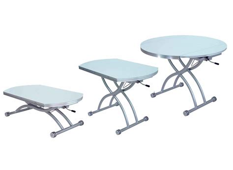 TABLE BASSE RONDE RELEVABLE EXTENSIBLE BLANCHE RONDO DIP